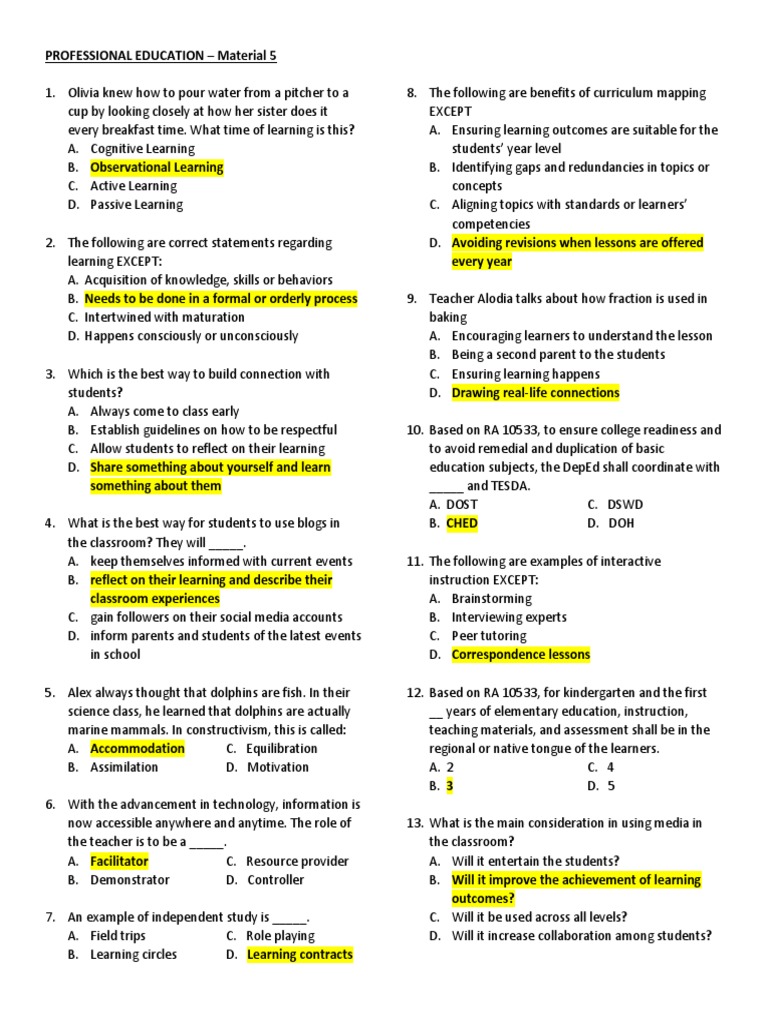 Prof Ed Review Material 5 With ANSWERS | PDF | Learning | Educational Assessment