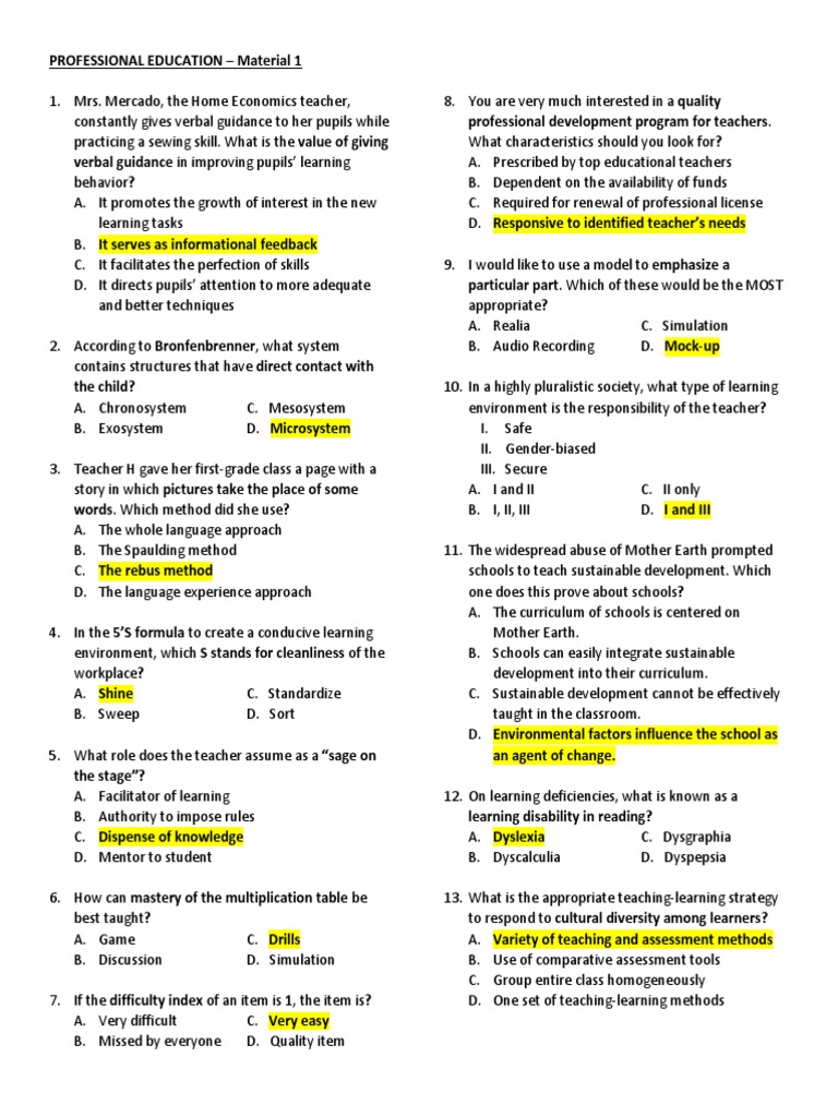 Prof Ed Review Material 1 With ANSWERS | PDF