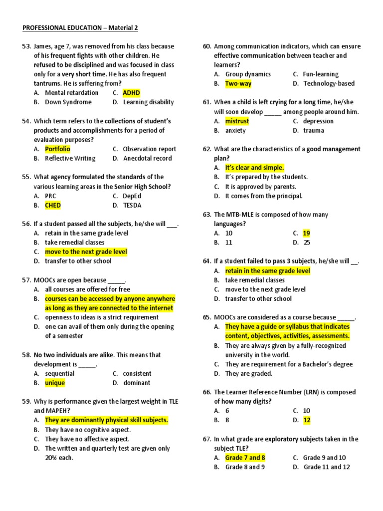 Prof Ed Review Material 2 With ANSWERS | PDF