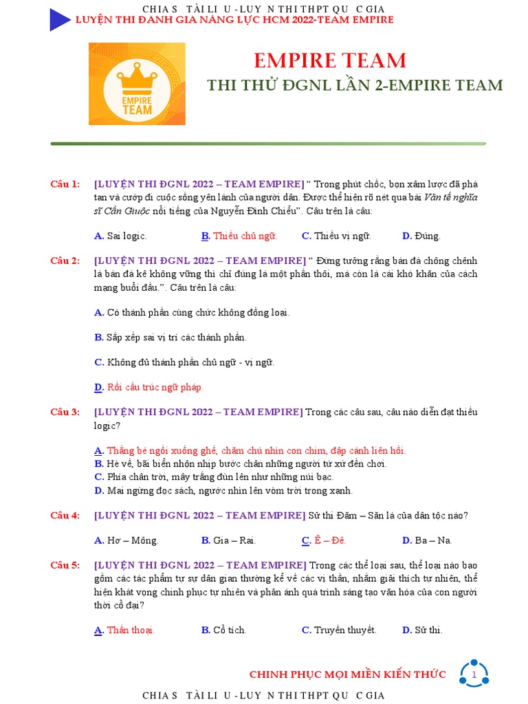 Da Thi Thử Đgnl Lần 2-Empire Team | PDF