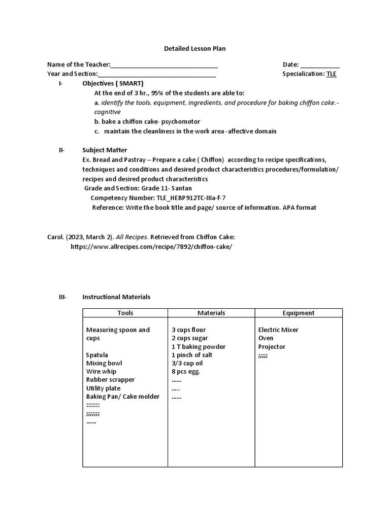 Parts of Detailed Lesson Plan | PDF
