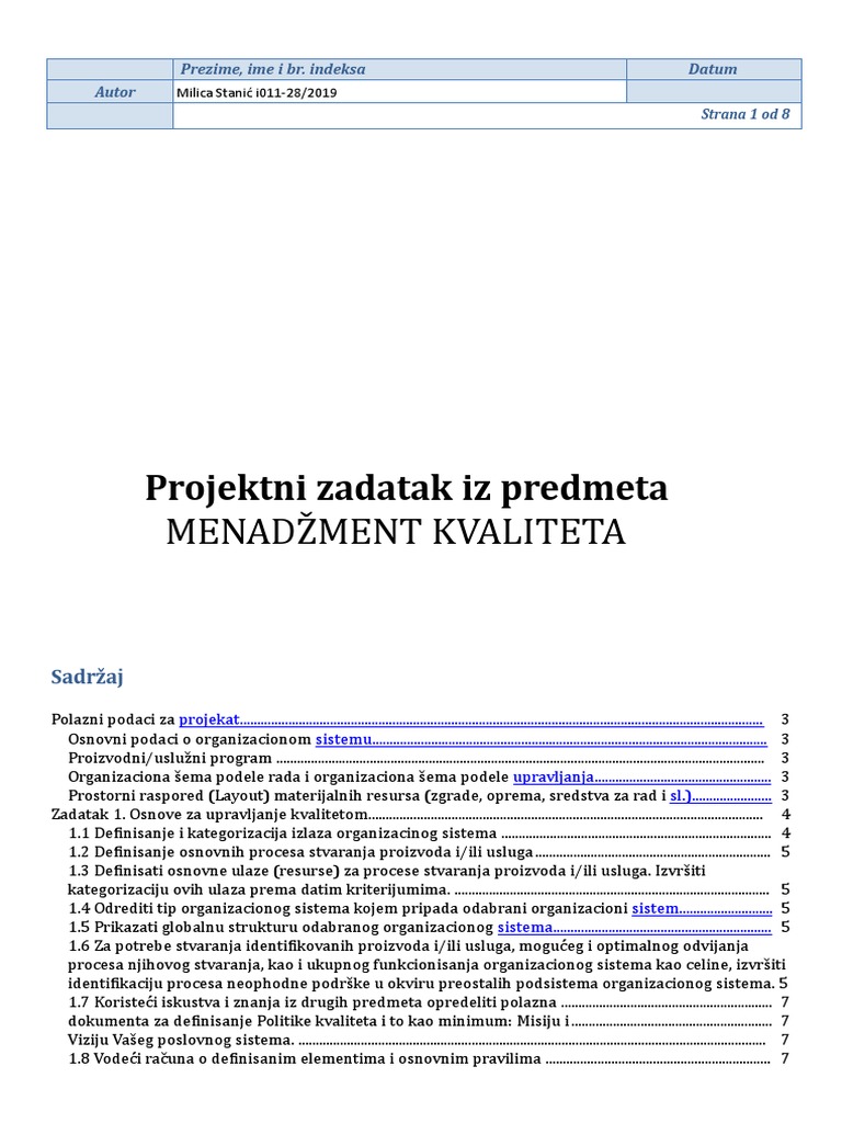 Templejt Za Projektni Zadatak | PDF