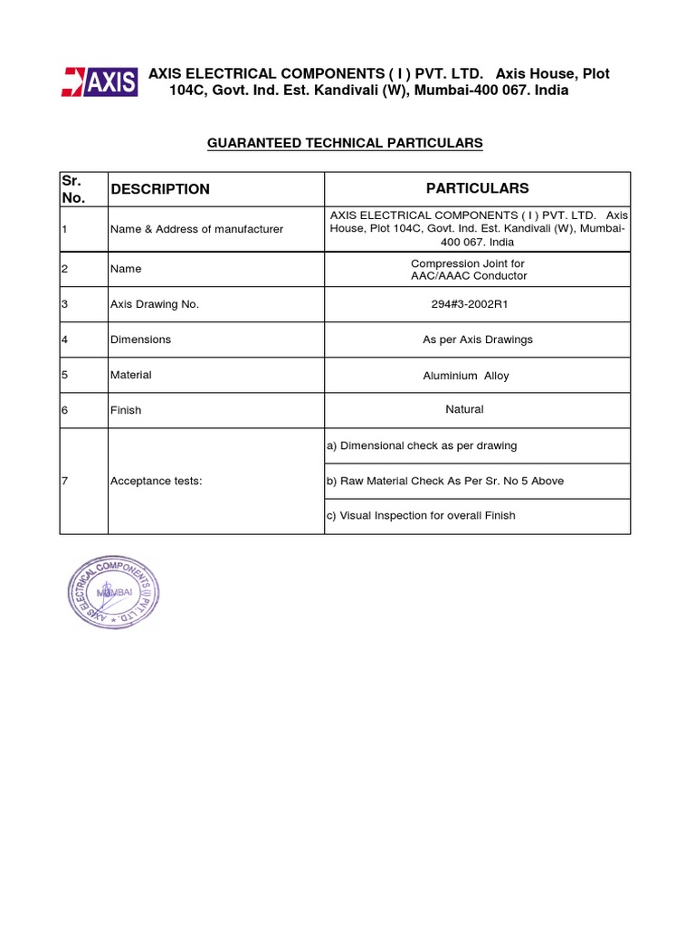 Axis Electrical Components (I) Pvt. Ltd. Axis House, Plot 104C, Govt ...
