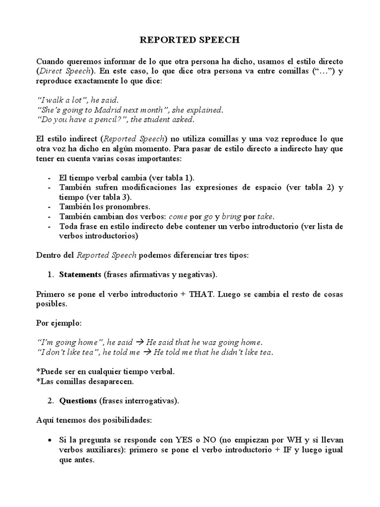 Guía Completa de Reported Speech B2 | PDF | Verbo | Semántica