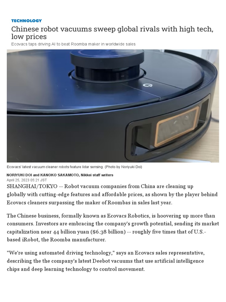 Chinese Robot Vacuums Sweep Global Rivals With High Tech, Low Prices | PDF Chinese Robot Vacuums Sweep Global Rivals With High Tech, Low Prices | PDF