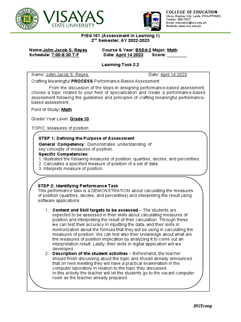 Learning Task 2.2 (New) | PDF | Educational Assessment | Rubric (Academic)