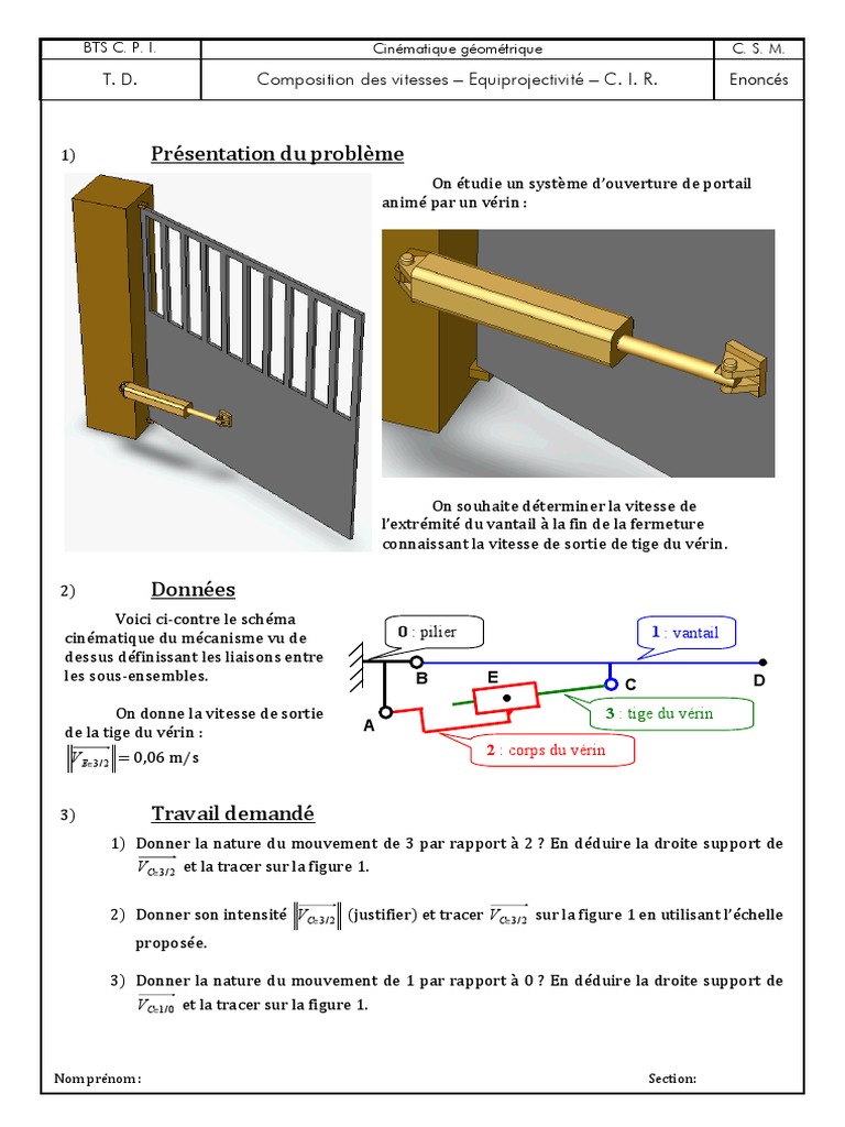 TD - Cinématique Géométrique - Portail Par Vérin | PDF