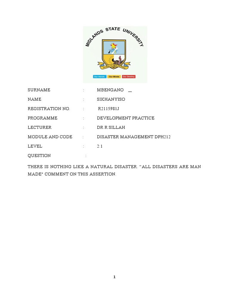 R2115981J Sikhanyiso Mbengano There Is Nothing Like A Natural Disaster ...