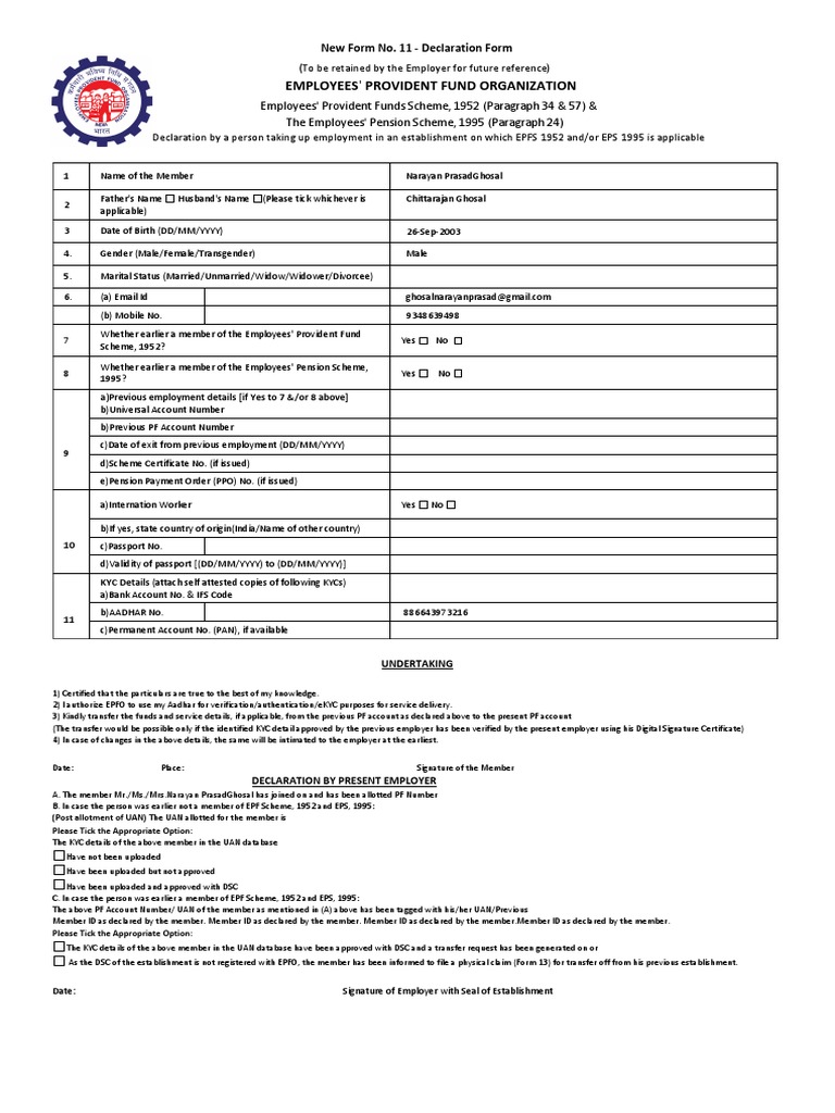 Epf Form No 11 | PDF | Authentication | Access Control