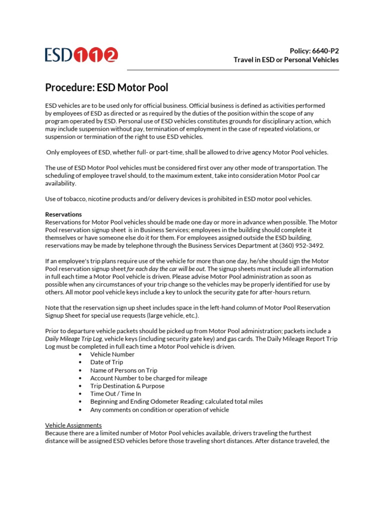 6640 P2 Procedure ESD Motor Pool | PDF