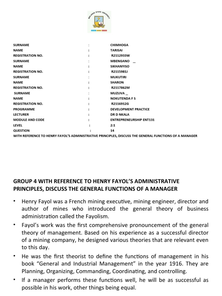 2group 4 With Reference To Henry Fayol's Administrative Principles ...