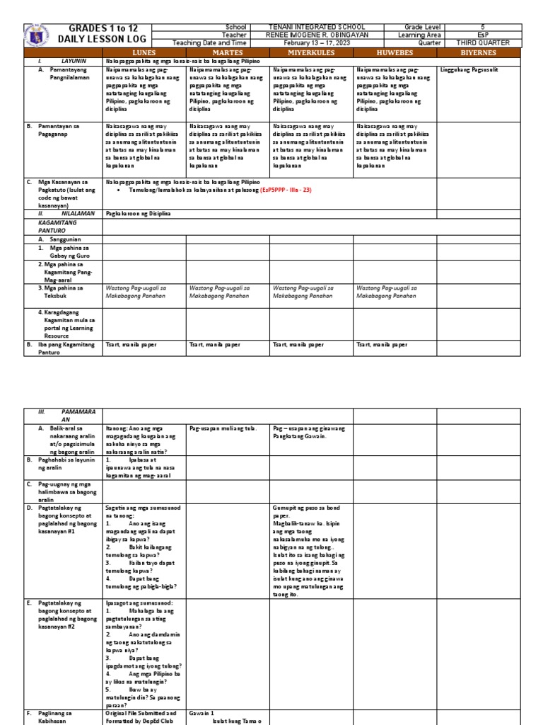 DLL - Esp 5 - Q3 - W1 | PDF