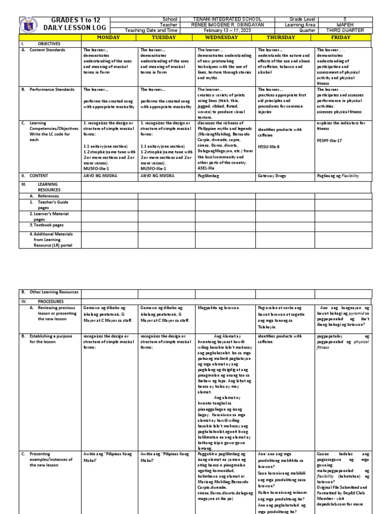 DLL_MAPEH 5_Q3_W2 | PDF