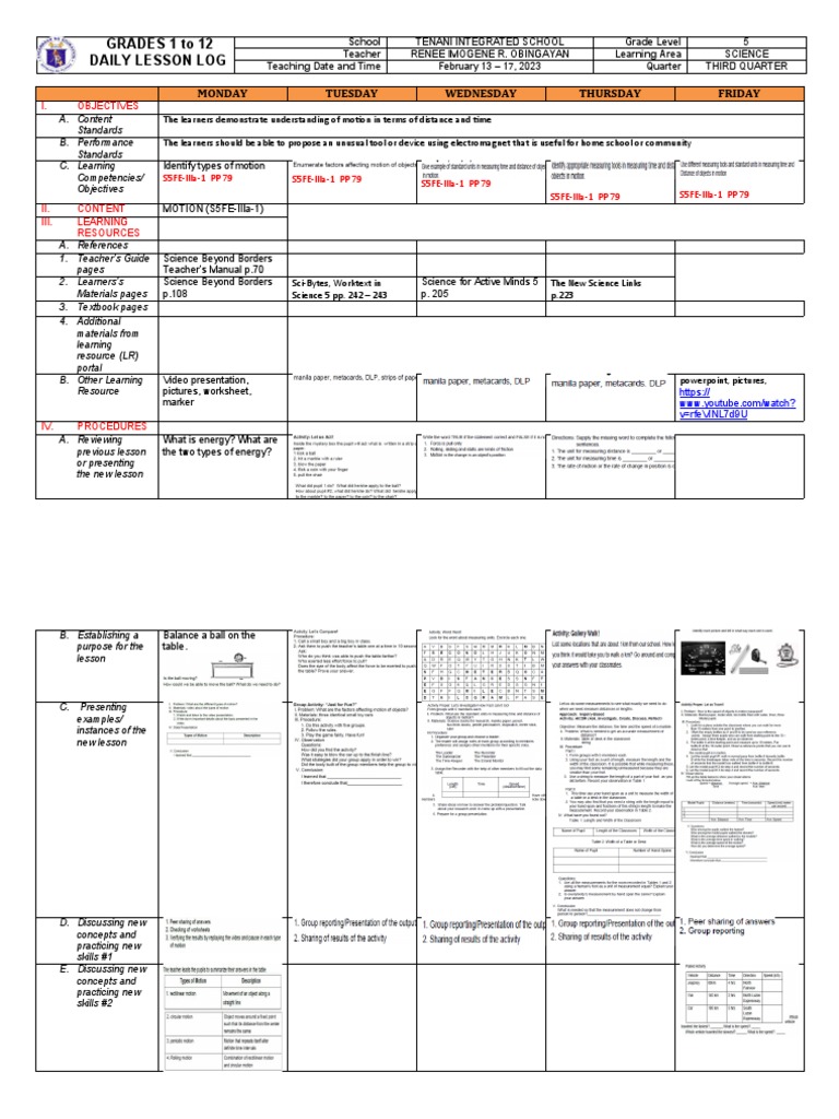 DLL - Science 5 - Q3 - W1 | PDF | Learning | Differentiated Instruction