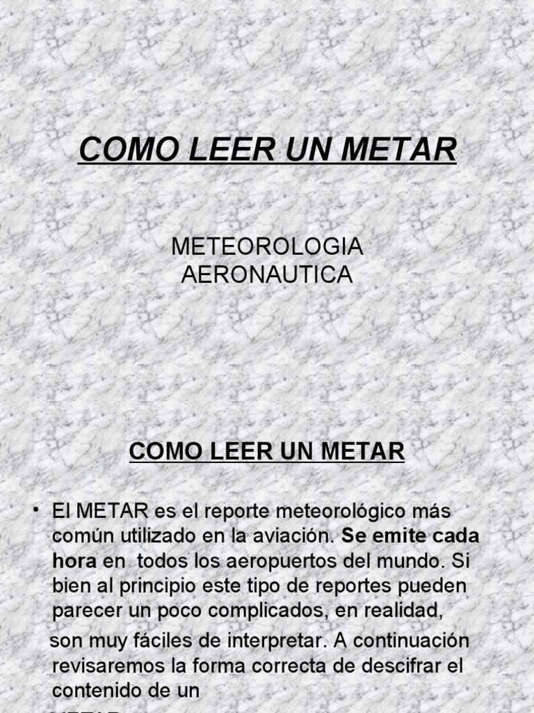 ComoLEER Un Metar | PDF | Ramas de meteorología | Nubes, Niebla Y ...