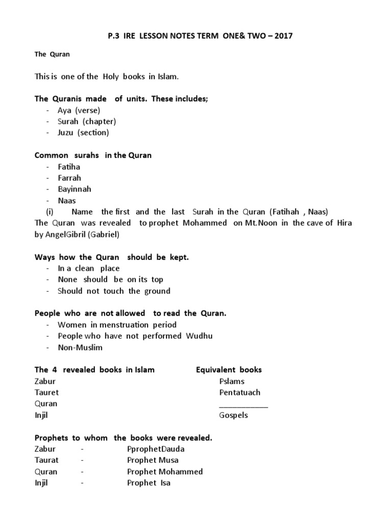 P.3 Ire Lesson Notes 2016 TERM ONE 2 | PDF | Prophets And Messengers In ...