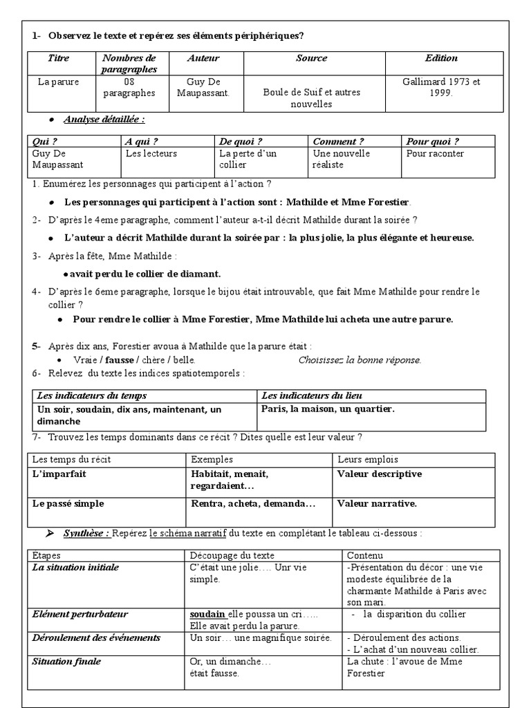 FICHE Eleve Parure | PDF | Guy de Maupassant