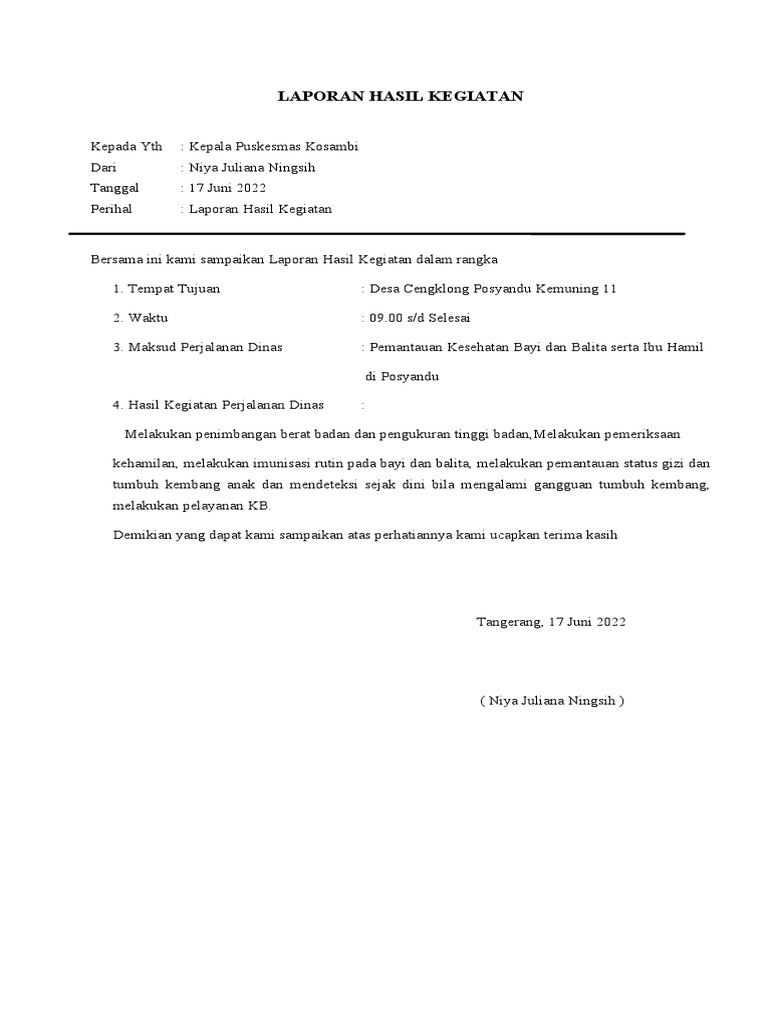 Laporan Hasil Kegiatan Posyandu Cengklong | PDF