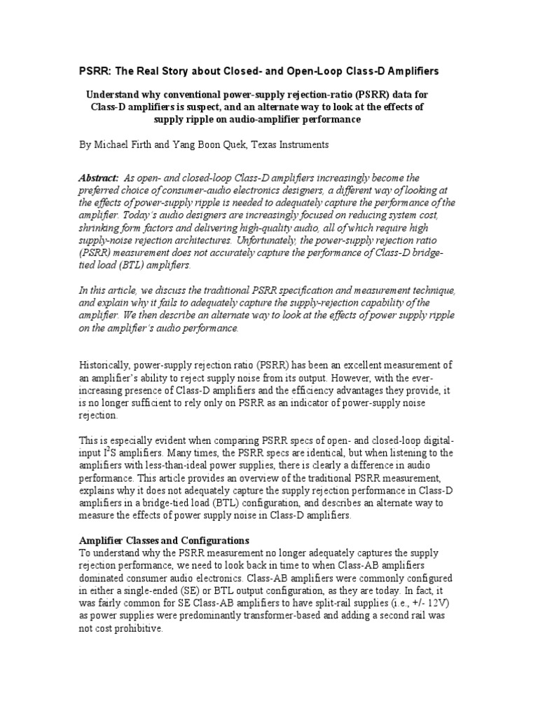 PSRR-Open Loop Vs Closed Loop | PDF