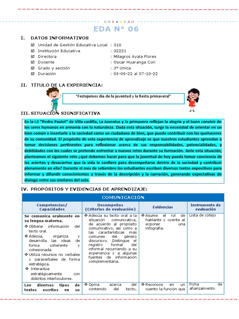 Experiencia de Aprendizaje VI | Descargar gratis PDF | Evaluación ...
