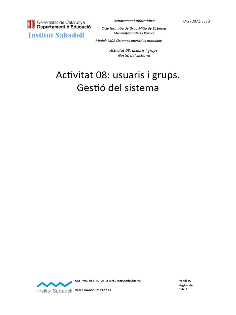 GM M02 UF3 ACT06 usuarisGrupsGestioSistema | PDF