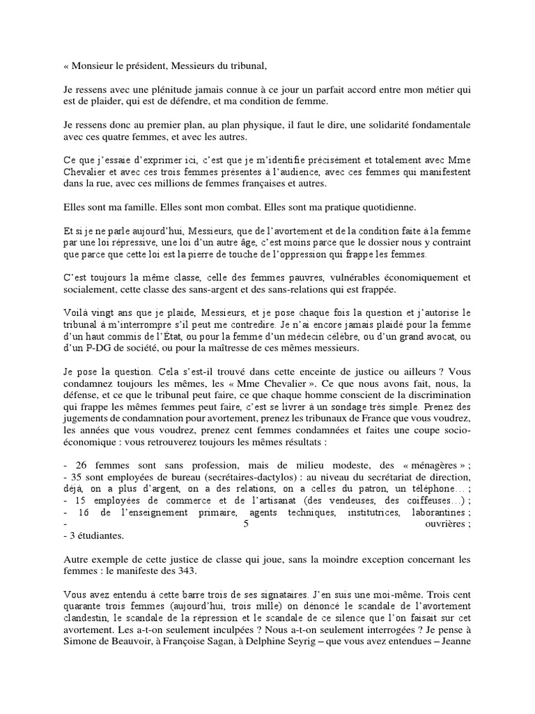 Plaidoyer Gisèle Halimi | PDF