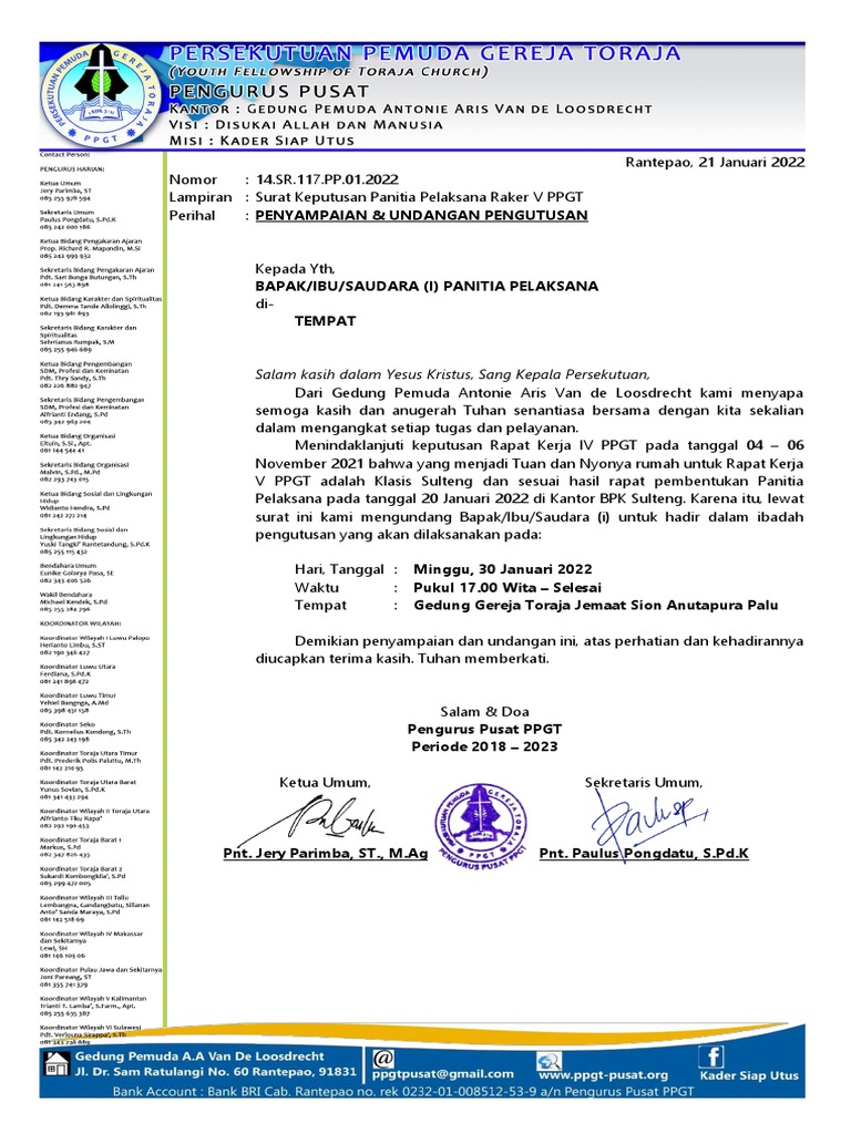 Surat 117 - Penyampaian & Undangan Pengutusan Panitia Raker V PPGT | PDF
