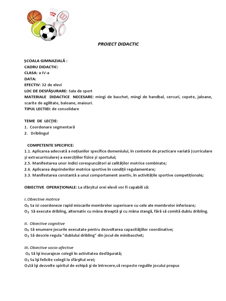 20 - Proiect - Didactic Handbal | PDF