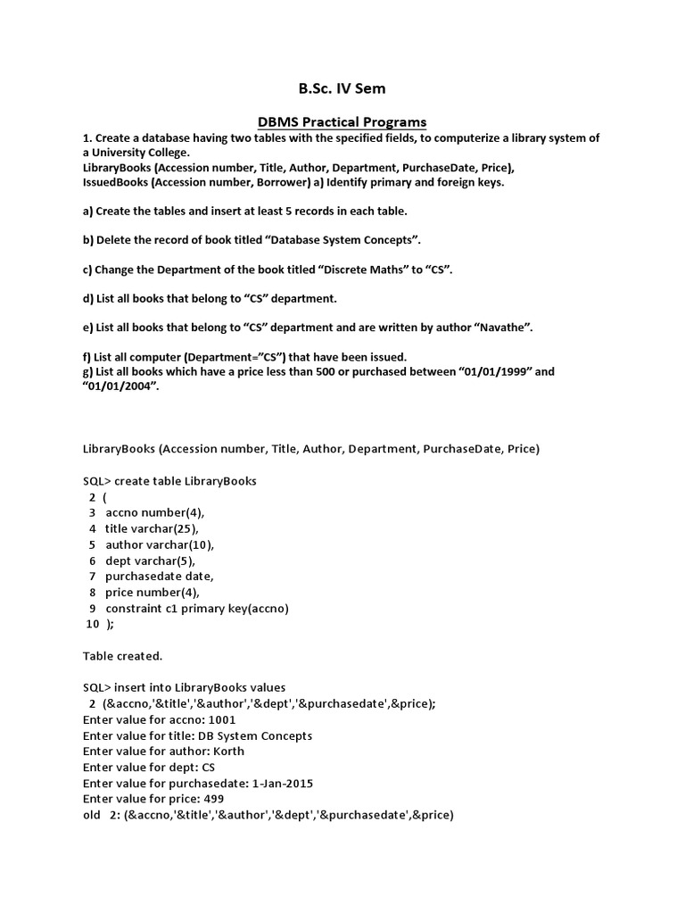 DBMS Lab Programs | PDF DBMS Lab Programs | PDF