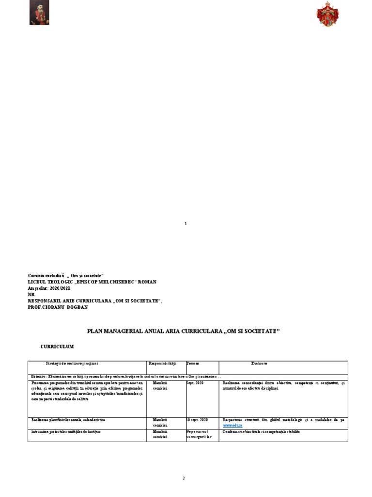 Plan Managerial Om Si Societate 2020-2021 | PDF