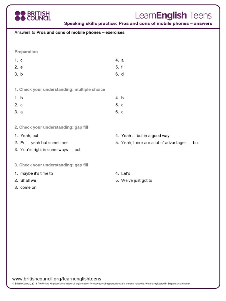 Mobile Phones: Pros and Cons Practice | PDF