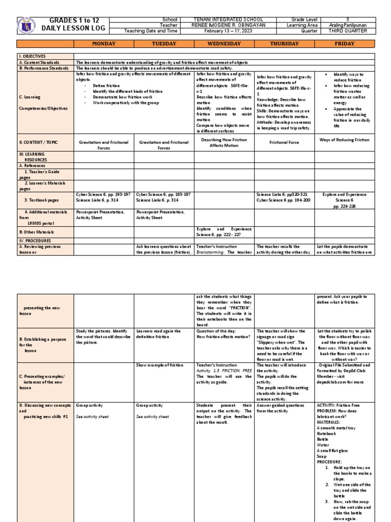 DLL - Science 6 - Q3 - W1 | PDF