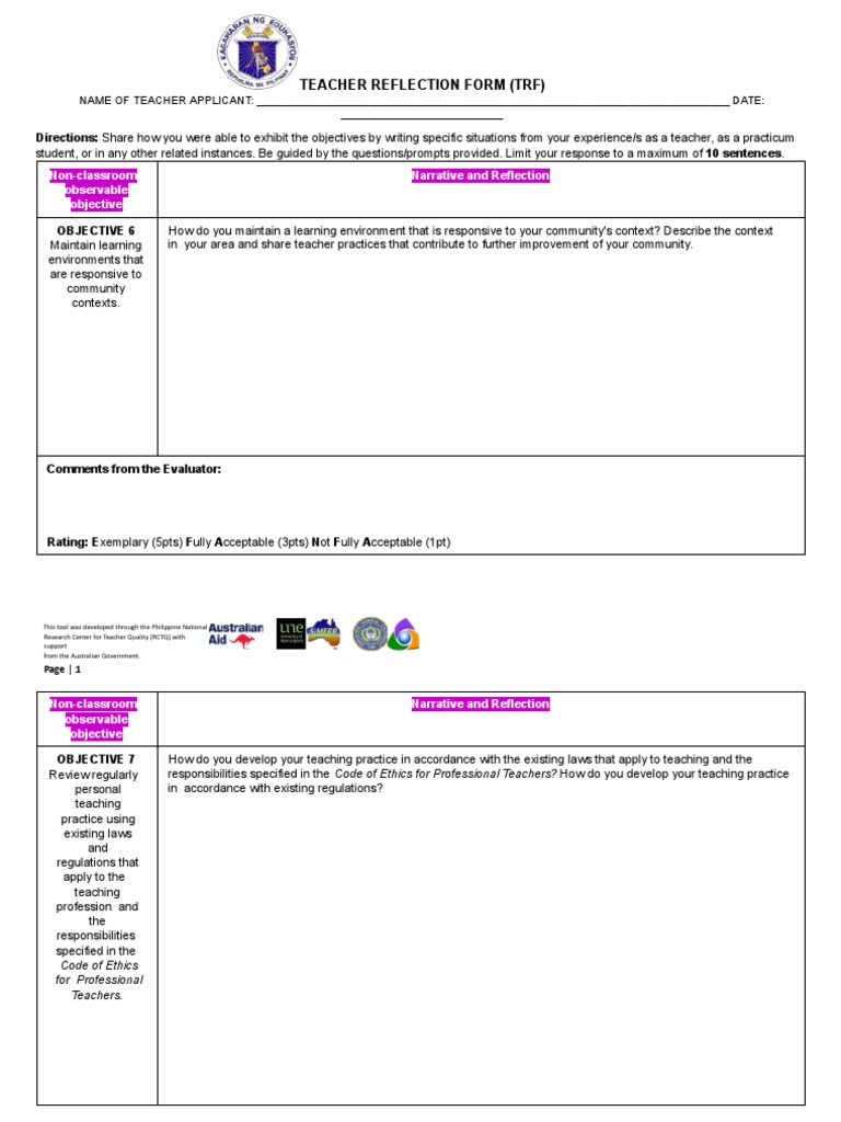 Teacher Reflection Form (TRF) | PDF | Science & Mathematics