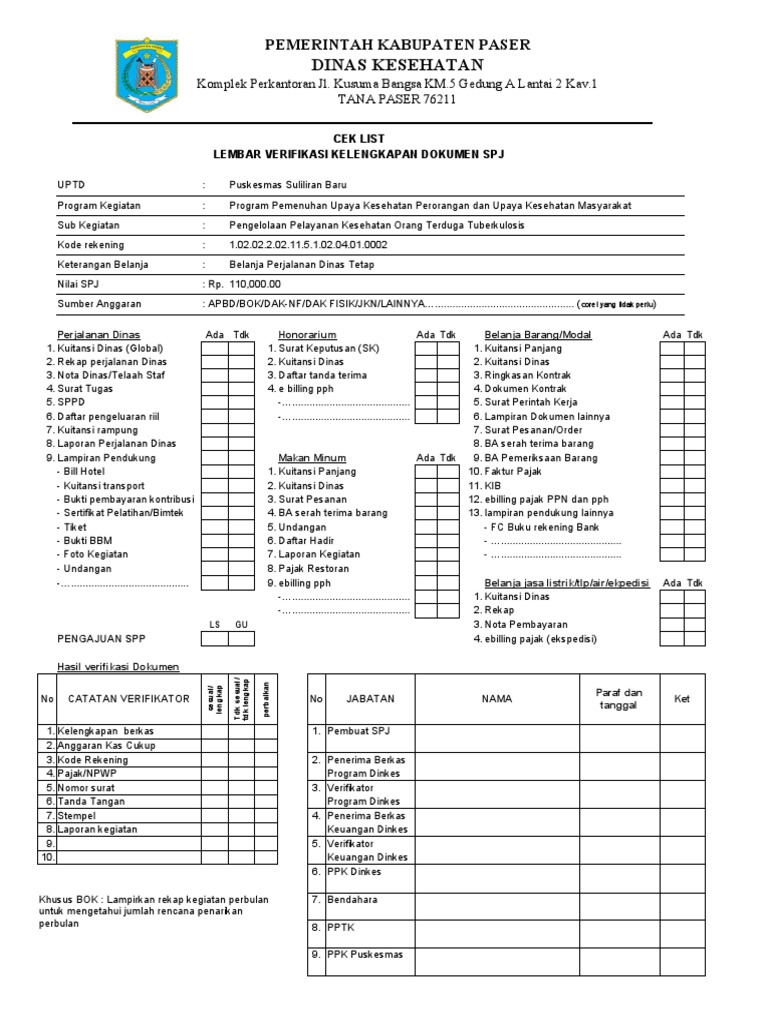 Verifikasi Dokumen SPJ Puskesmas | PDF