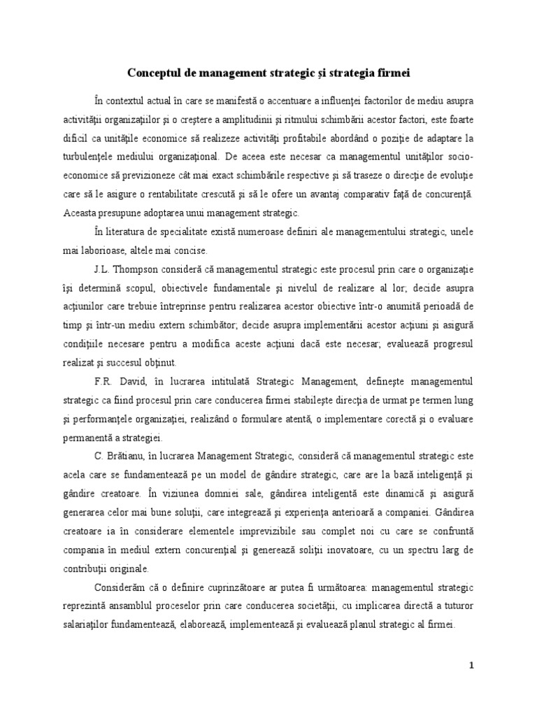 Notiuni Introductive in Managementul Strategic Al Unei Organizatii | PDF