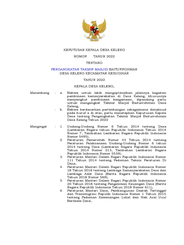 SK Pengangkatan Takmir Masjid 2022 | PDF