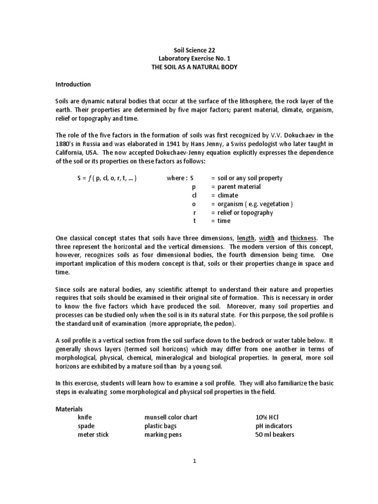 Soil 22 - Exercise No.1 - Soil As A Natural Body | PDF | Soil | Loam Soil 22 - Exercise No.1 - Soil As A Natural Body | PDF | Soil | Loam