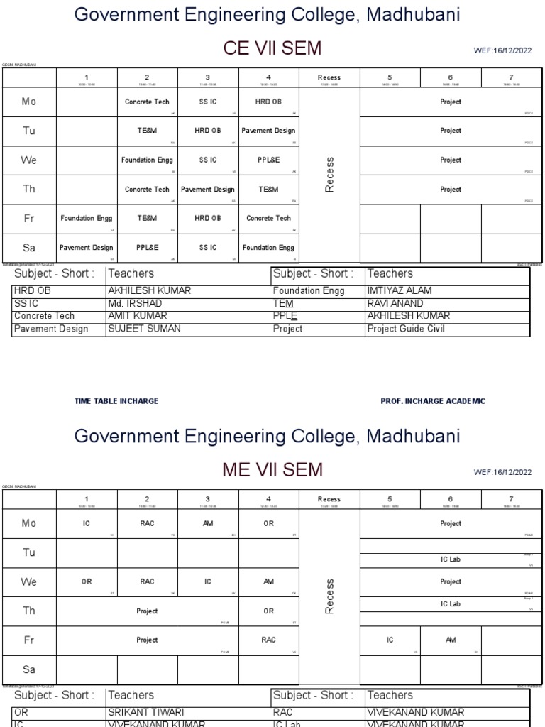 Time Table Wef 16 Dec 2022-1 | PDF | Electromagnetism | Electricity