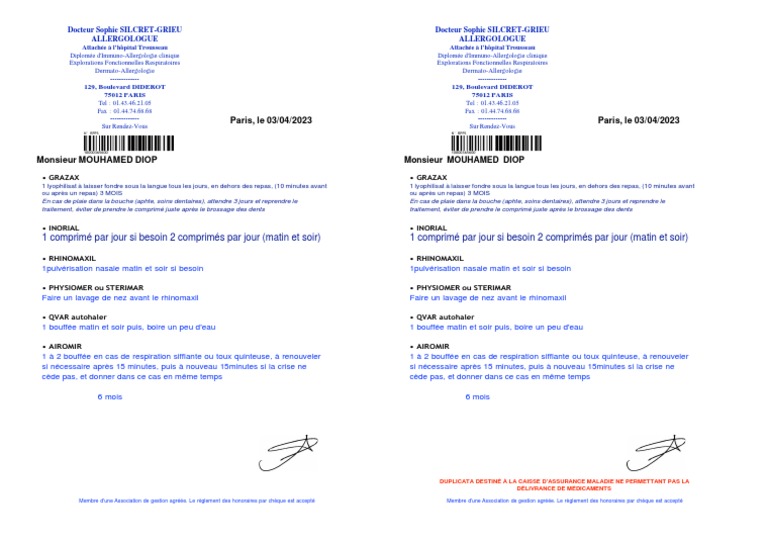 Prescriptions de traitements allergiques | PDF