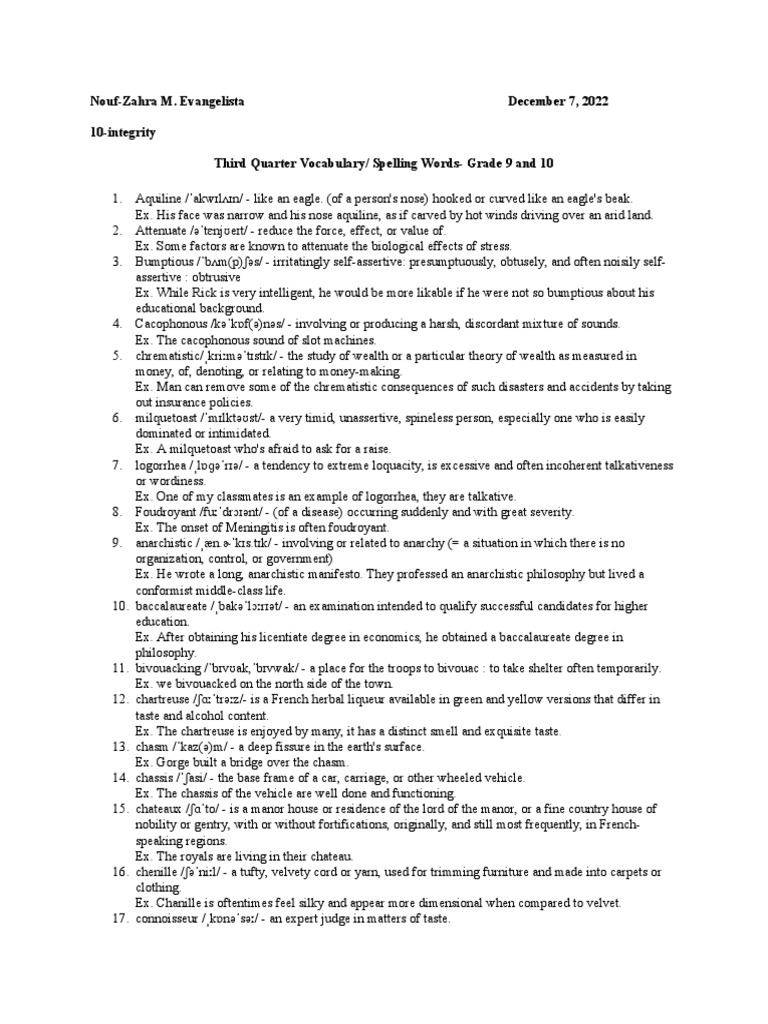 Grade 9 Vocabulary Words List | PDF | Ventriloquism