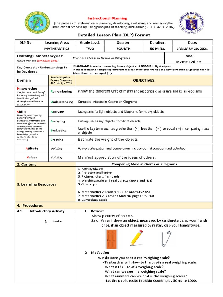 Detailed Lesson Plan in Kilograms and Grams Grade 2 | PDF
