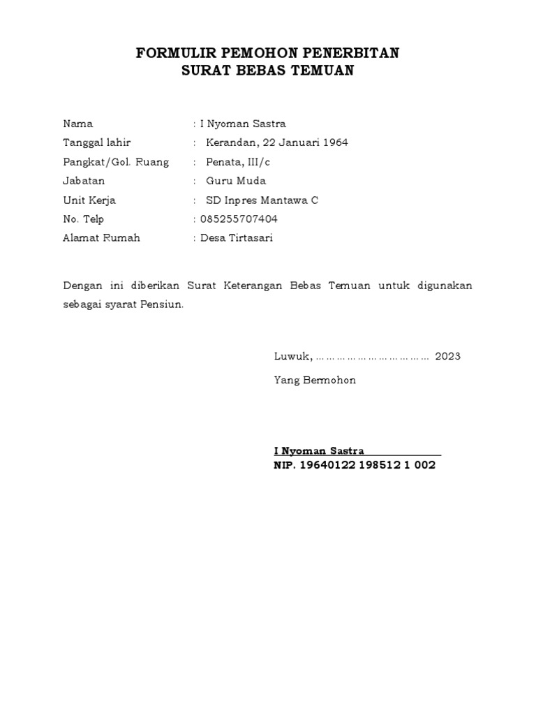 Formulir Pemohon Penerbitan Bebas Temuan Pak Astara | PDF