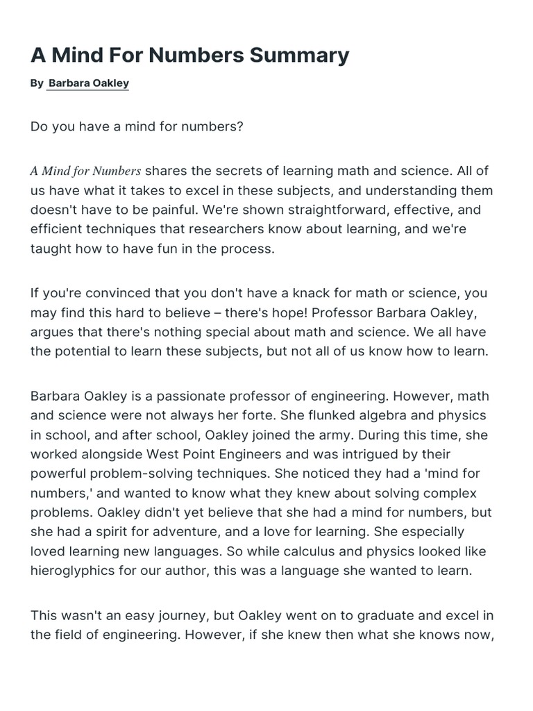 A Mind For Numbers 1 | PDF | Thought | Habits