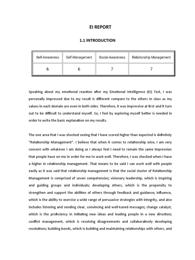 Ei Report | Download Free PDF | Emotional Intelligence | Self Awareness