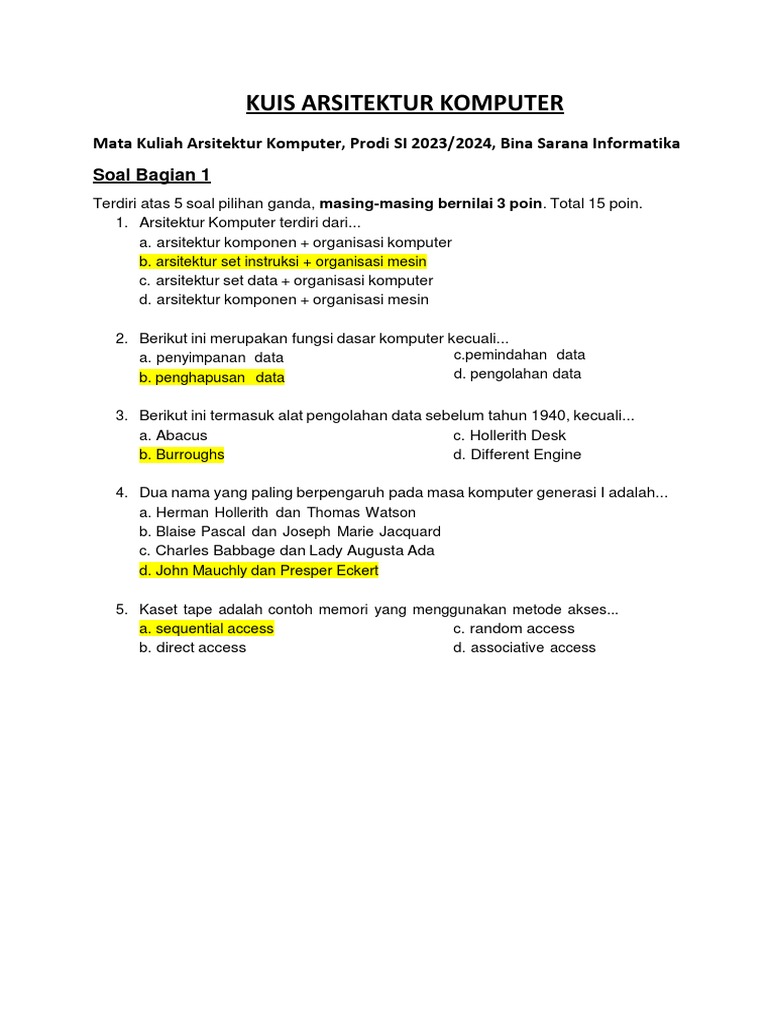 Tugas Quiz Arsitektur Komputer. | PDF | Metode & Bahan Ajar | Komputer