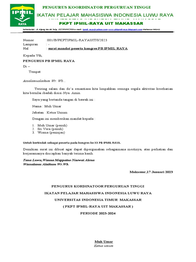 Contoh SURAT MANDAT - UIT-1 | PDF