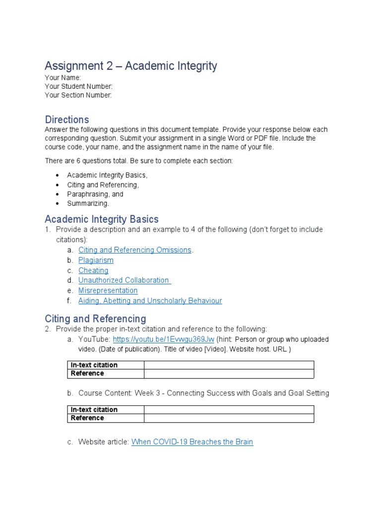 Assignment - 2 - Academic - Integrity - Template 2 | PDF | Integrity ...