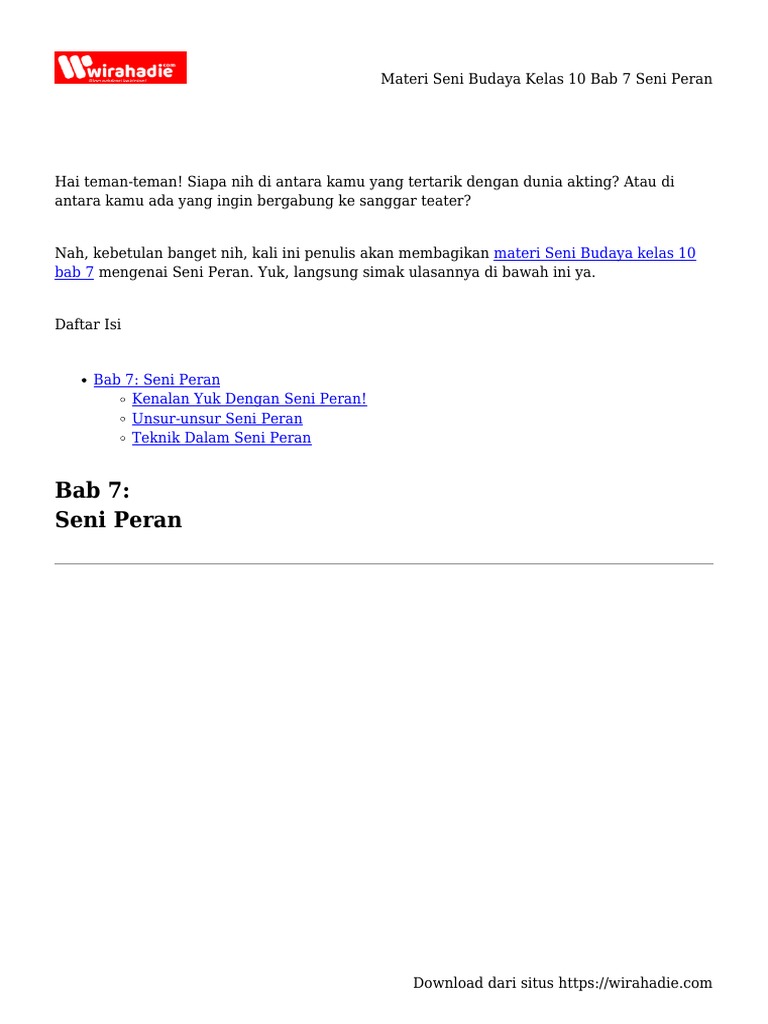 Materi Seni Budaya Kelas 10 Bab 7 Seni Peran | PDF
