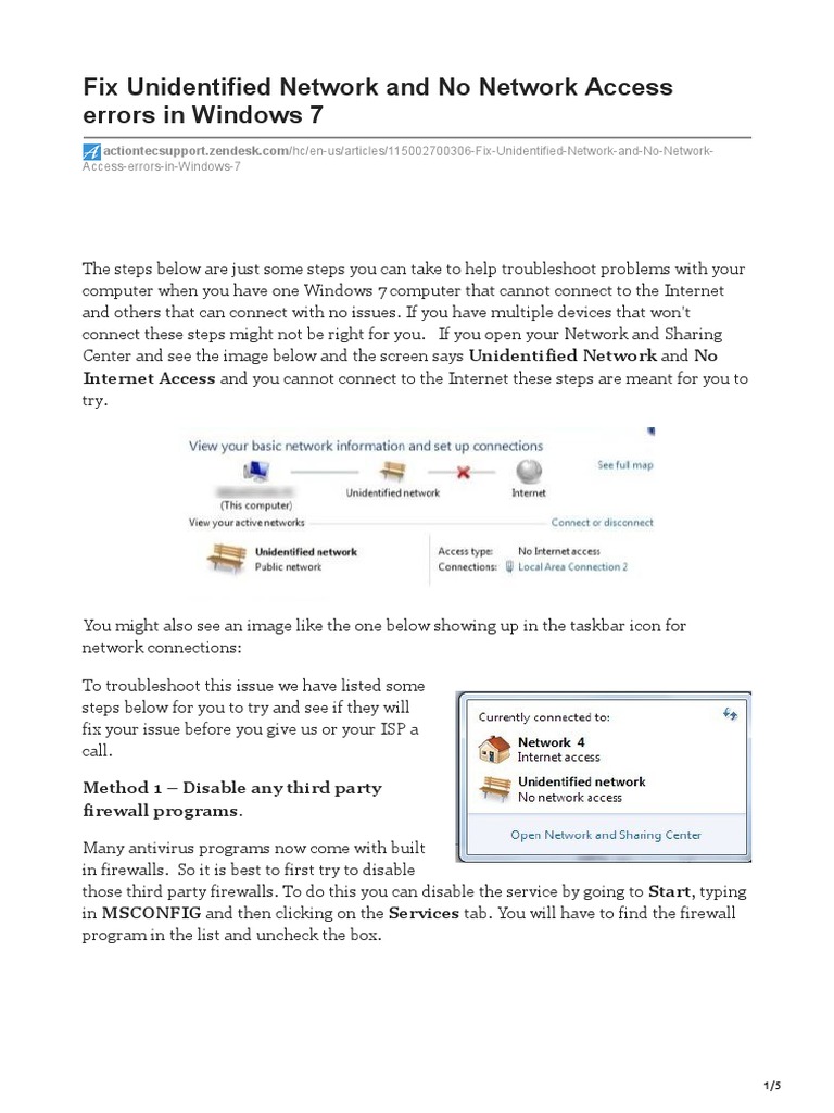 Fix Unidentified Network and No Network Access errors in Windows 7 | PDF | Computer Network ...