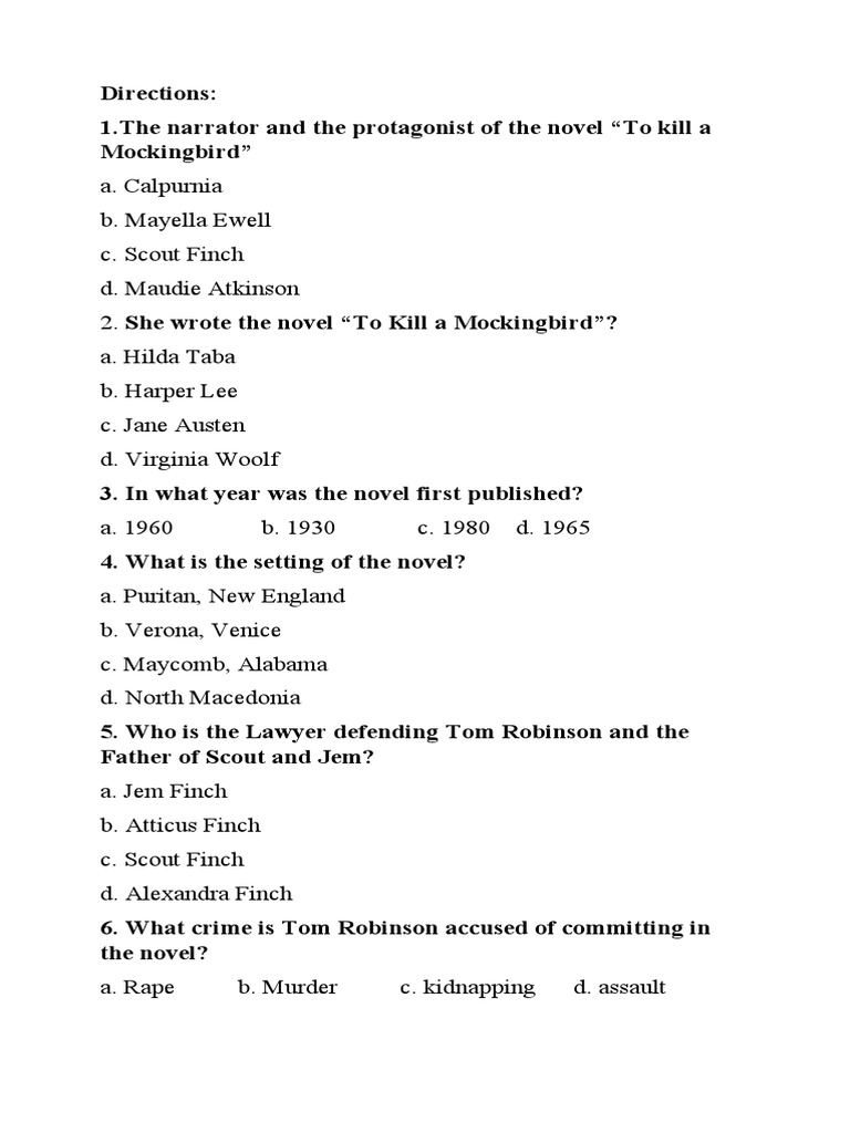 To Kill A Mockingbird Quiz | PDF